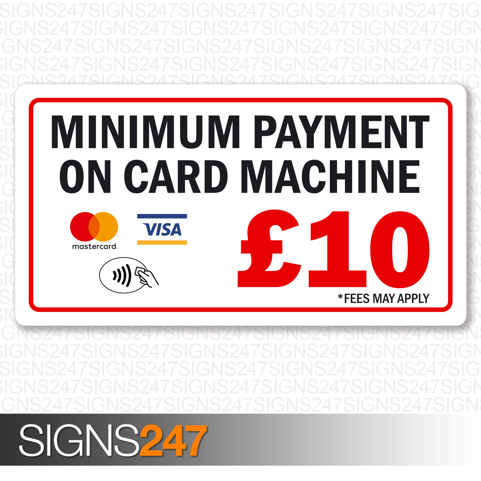Minimum Payment £10 Sticker Mastercard Visa Contactless Printed Vinyl ...